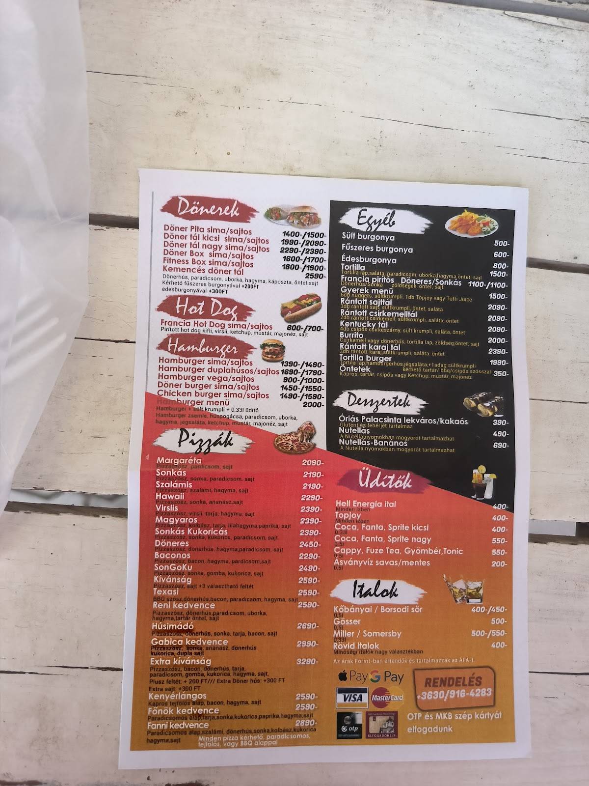 Menu at Reni Döner Bár restaurant, Hajdúhadház