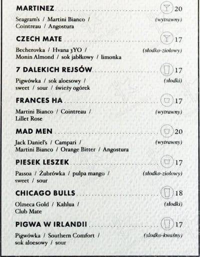 Menu at Resort Warszawa pub & bar, Warsaw