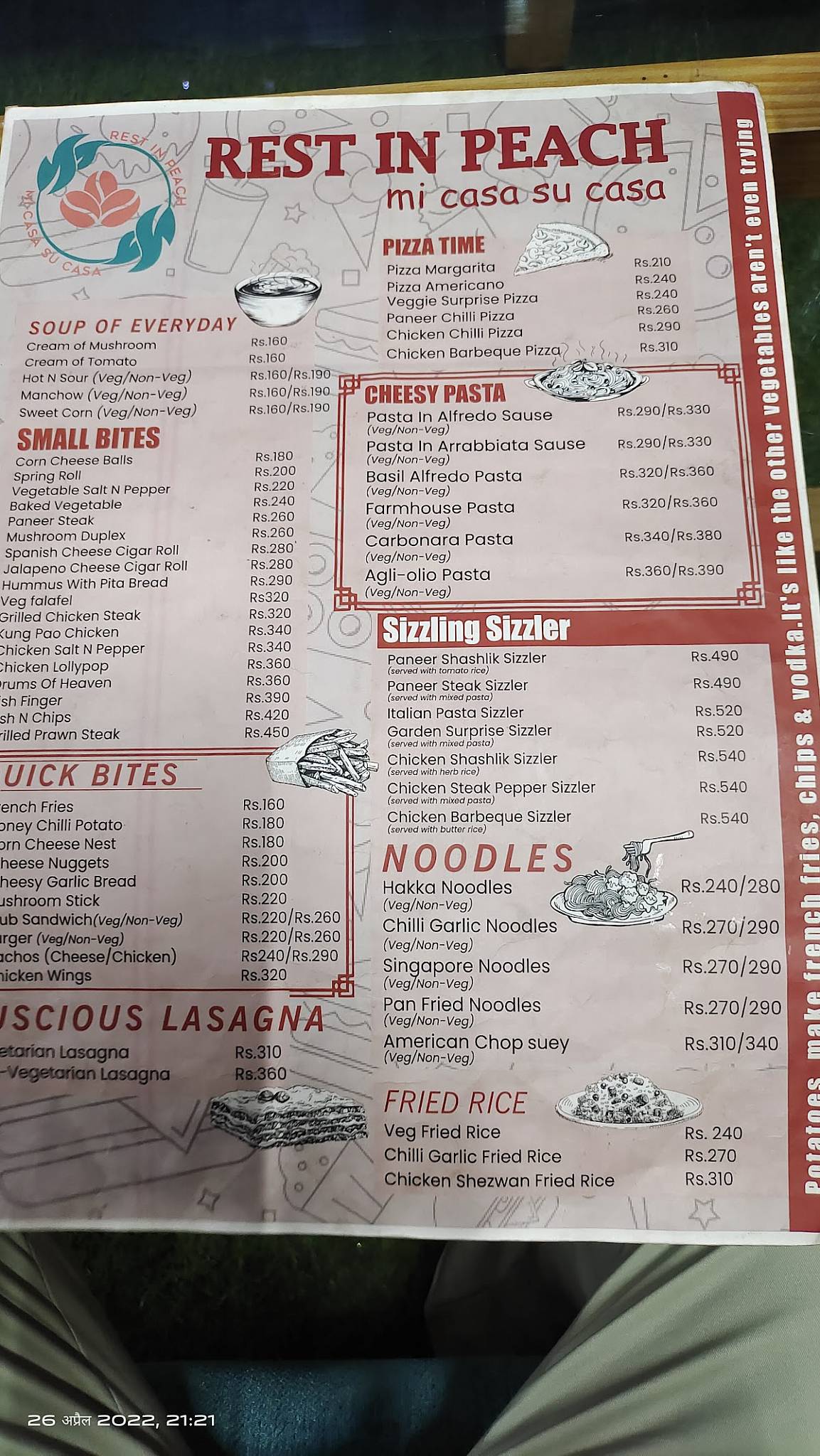 Menu at Rest In Peach, Lucknow