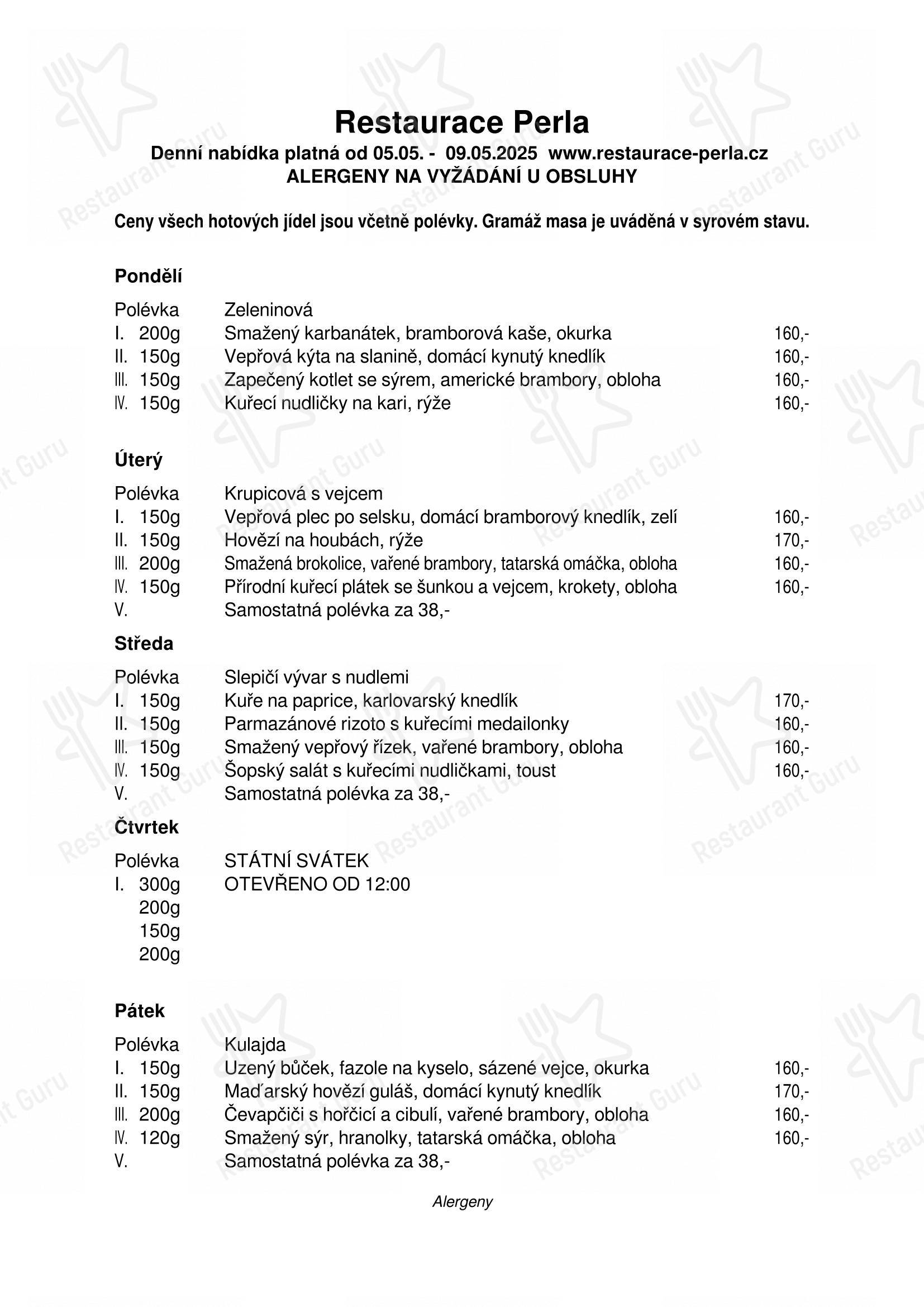 Menu at Restaurace Perla restaurant, Teplice