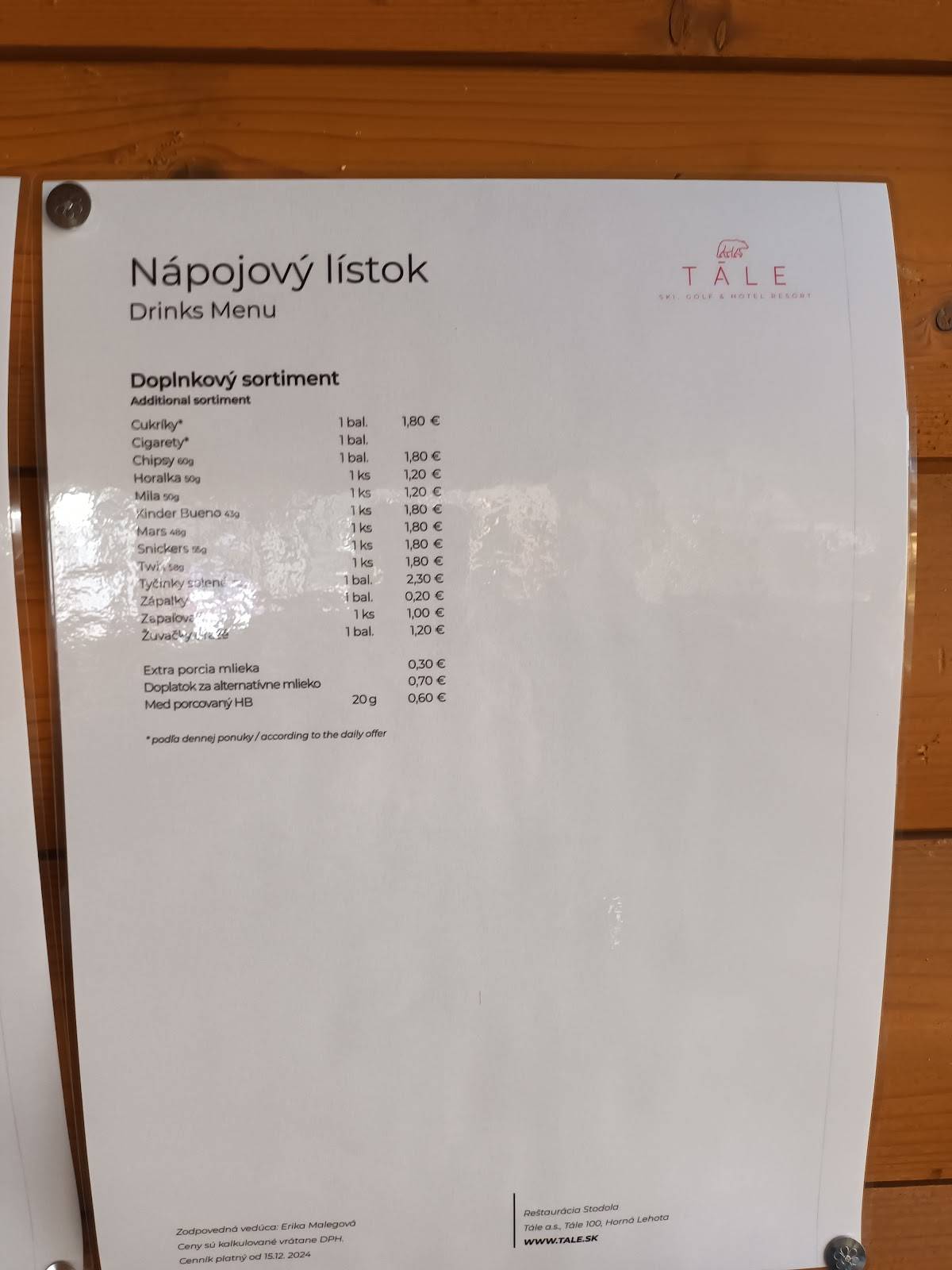 Speisekarte von Reštaurácia Stodola restaurant, Horná Lehota