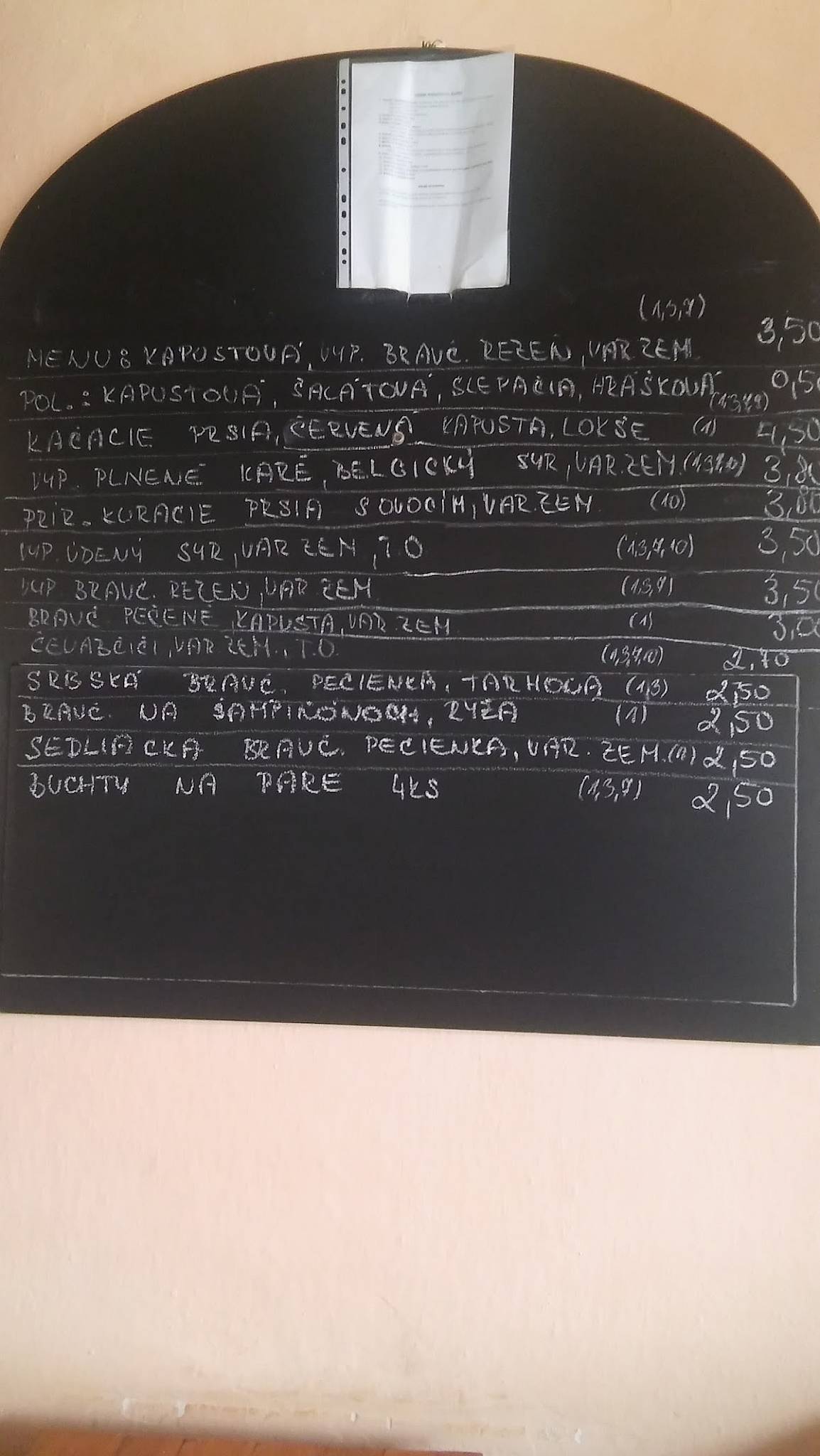Menu at Reštaurácia a bar Rubín, Rožňava