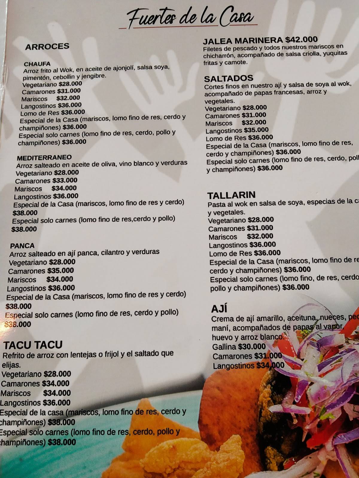 Carta del restaurante A Manos Peruanas, Bogotá, Cra. 3 #12D - 83