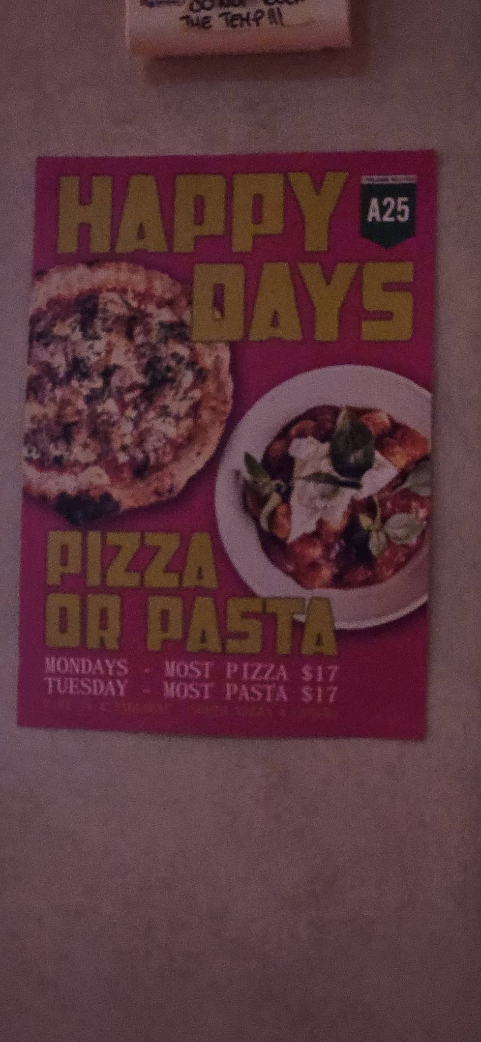 Menu at A25 Pizzeria Centro (CBD), Melbourne, 397 Little Collins St