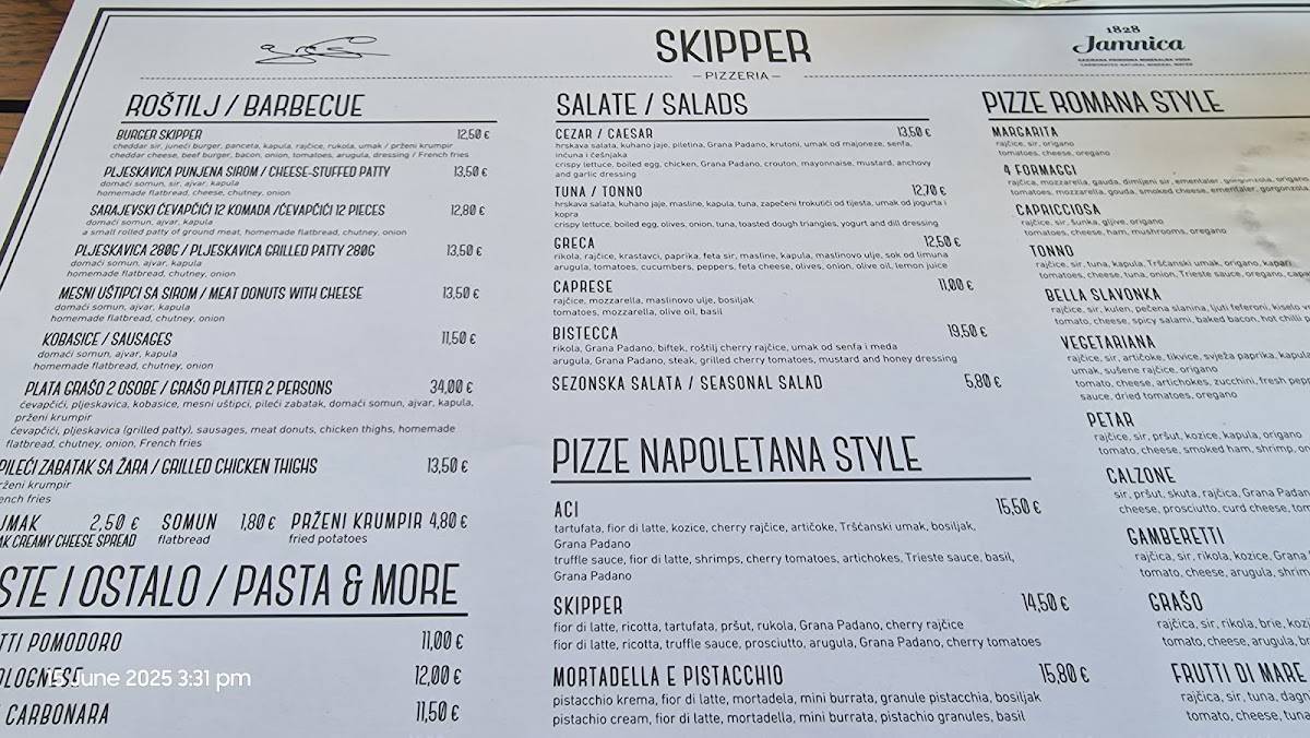 Menu at Restaurant Adriatic, Split