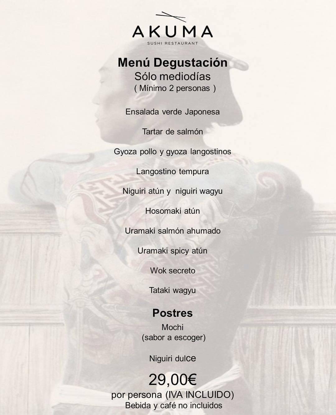 Carta de Akuma Sushi Restaurant, Blanes