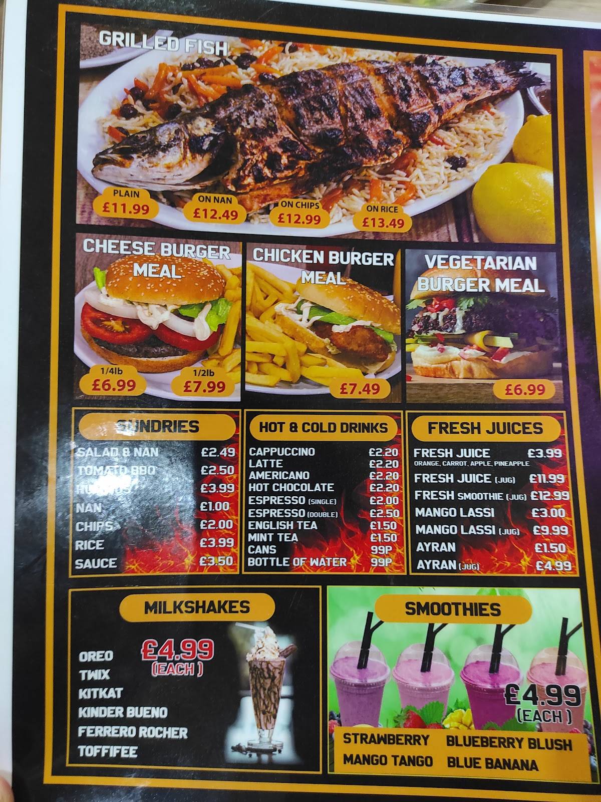 Menu at Al Jazeera Restaurant, Manchester