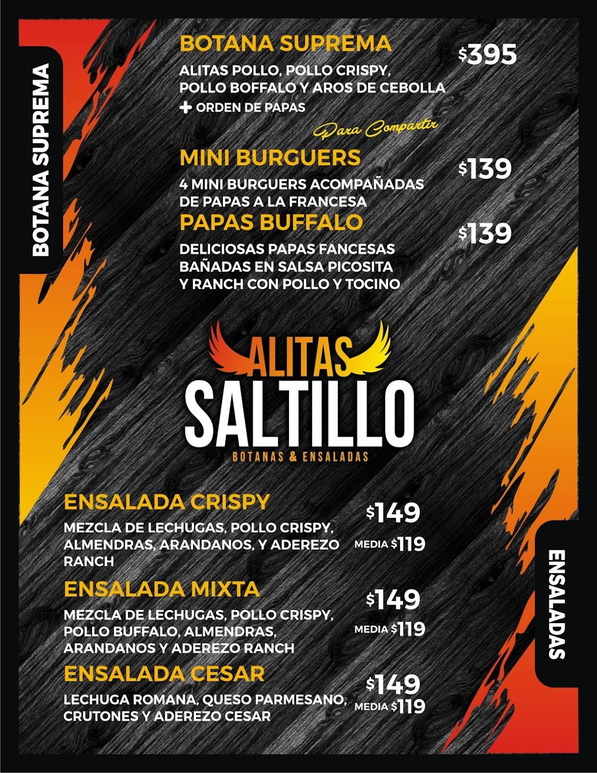 Carta del restaurante Alitas Saltillo, Saltillo