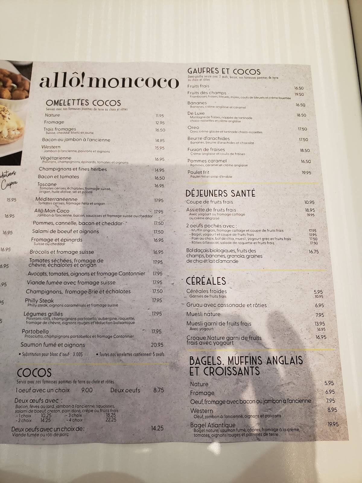 Menu au Allô mon Coco Place Laurier restaurant, Québec