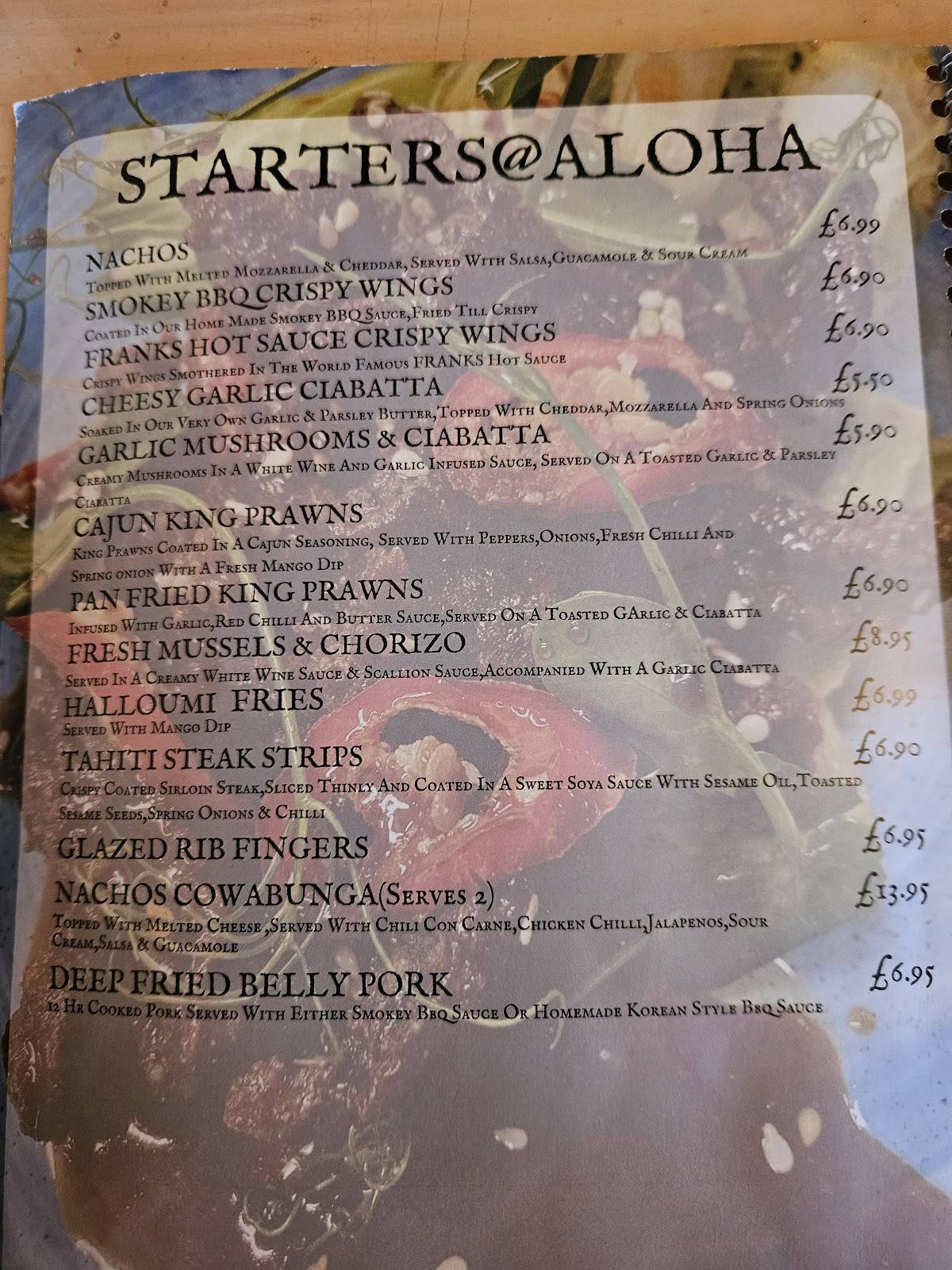 Menu at Aloha Bridlington restaurant, Bridlington