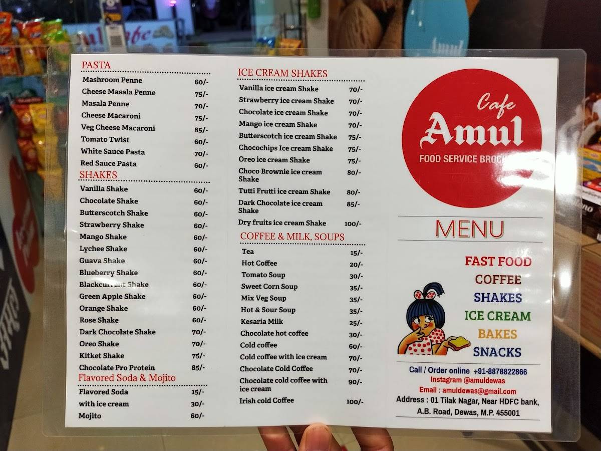Menu at Amul Ice cream parlour, Cafe and Store, Dewas