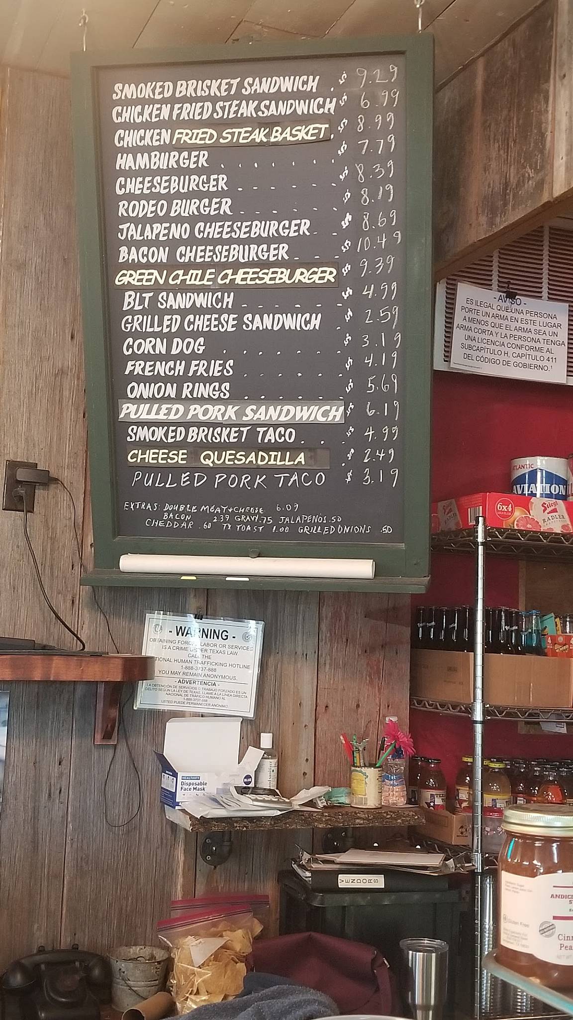 Menu at Andice General Store restaurant, Georgetown