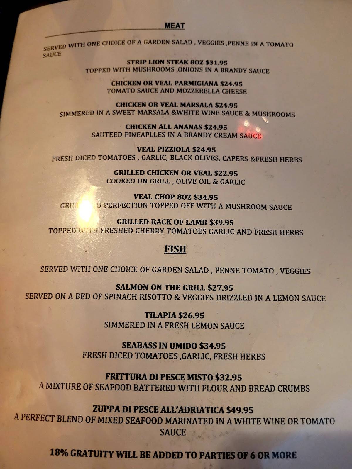 Menu at Anna Maria Trattoria restaurant, Vaughan