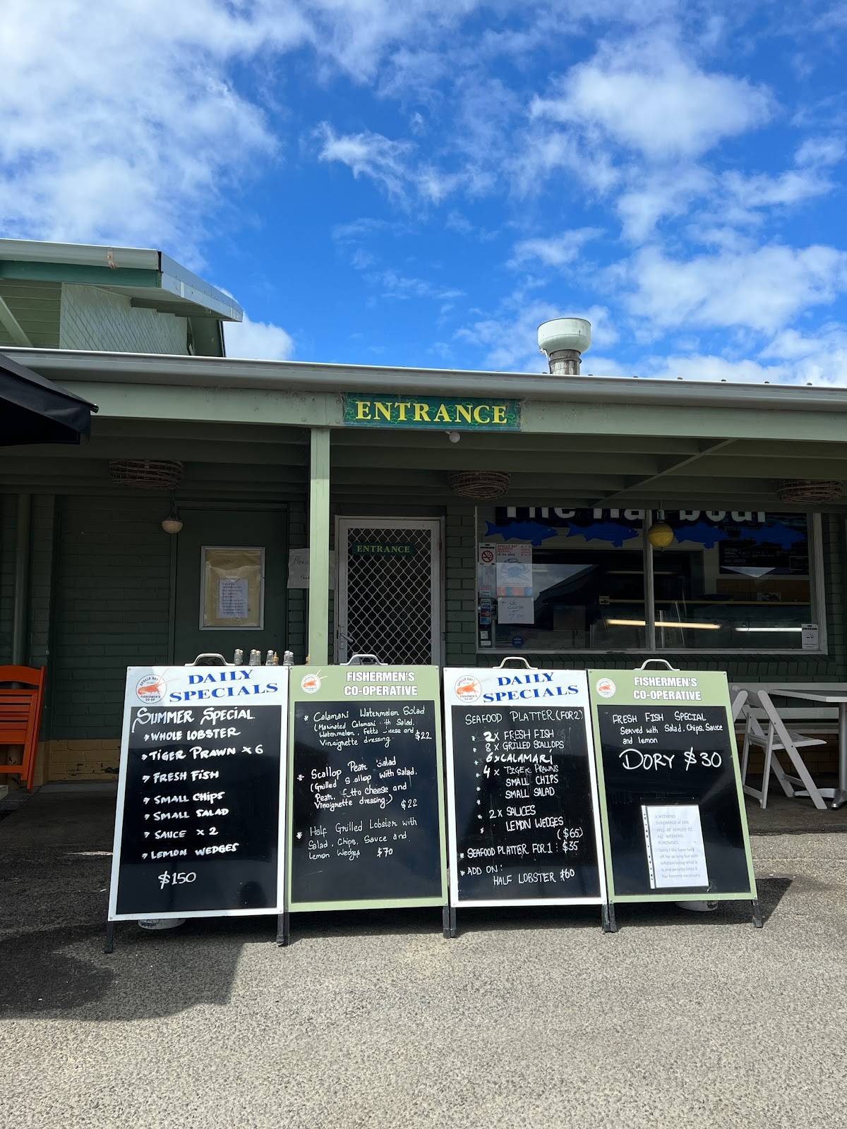 Menu at Apollo Bay Fishermen's Co-Op restaurant, Apollo Bay