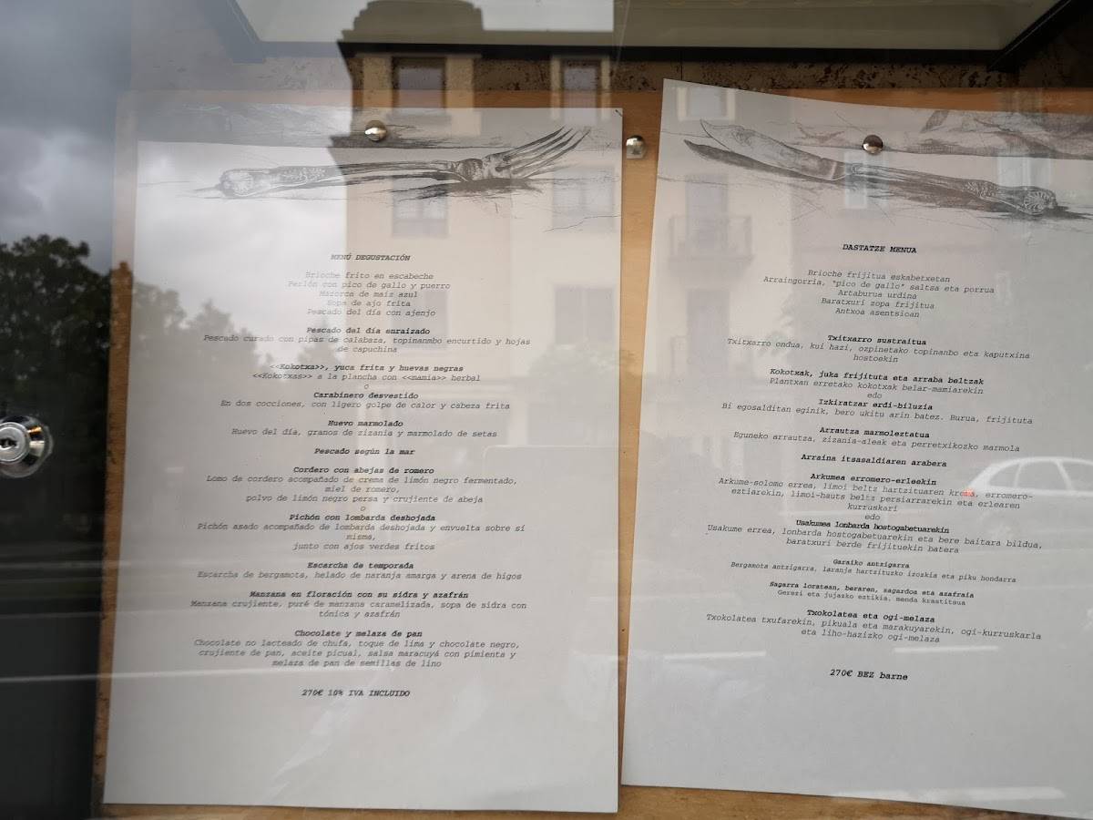 Menu at Arzak restaurant, San Sebastián, Alcalde J. Elosegi Hiribidea