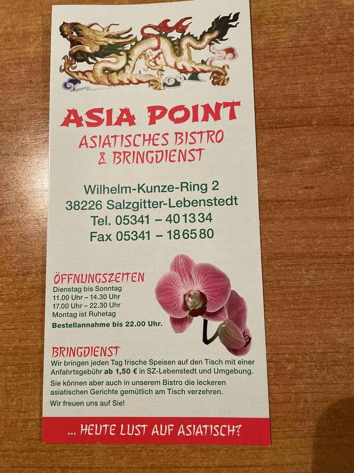 Menu at Asia Point restaurant, Salzgitter, Wilhelm-Kunze-Ring 2