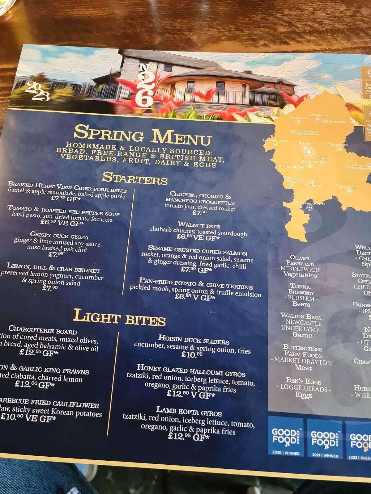 Menu at Aston Marina restaurant, Stone, Lichfield Road