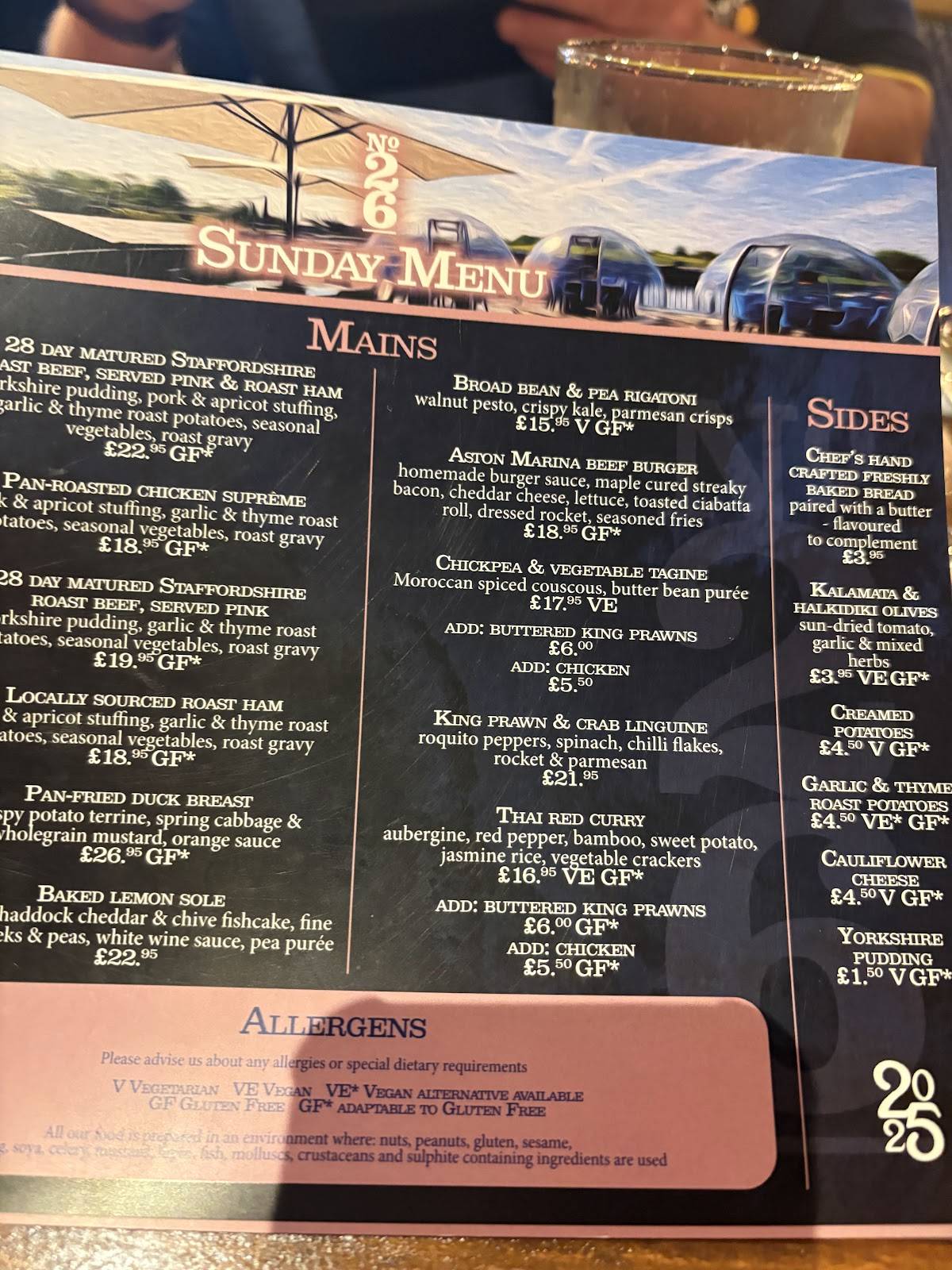 Menu at Aston Marina restaurant, Stone, Lichfield Road