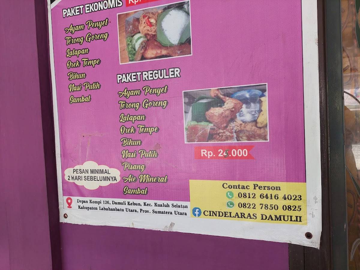 Carta del restaurante Ayam Penyet Cindelaras Damuli, Gunung Melayu
