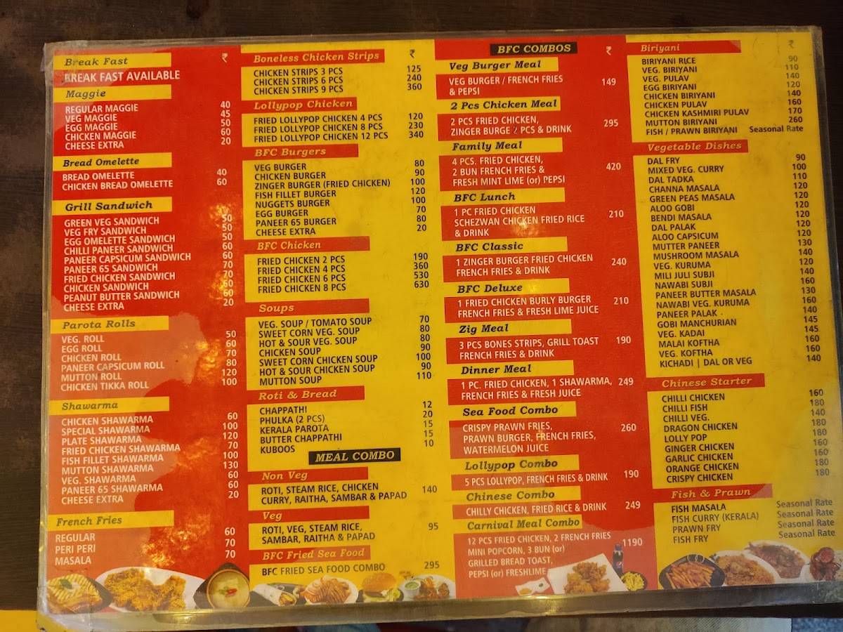 Menu at BFC Restaurant(Fried chicken,Burgers,Milkshake.Faloodha ...