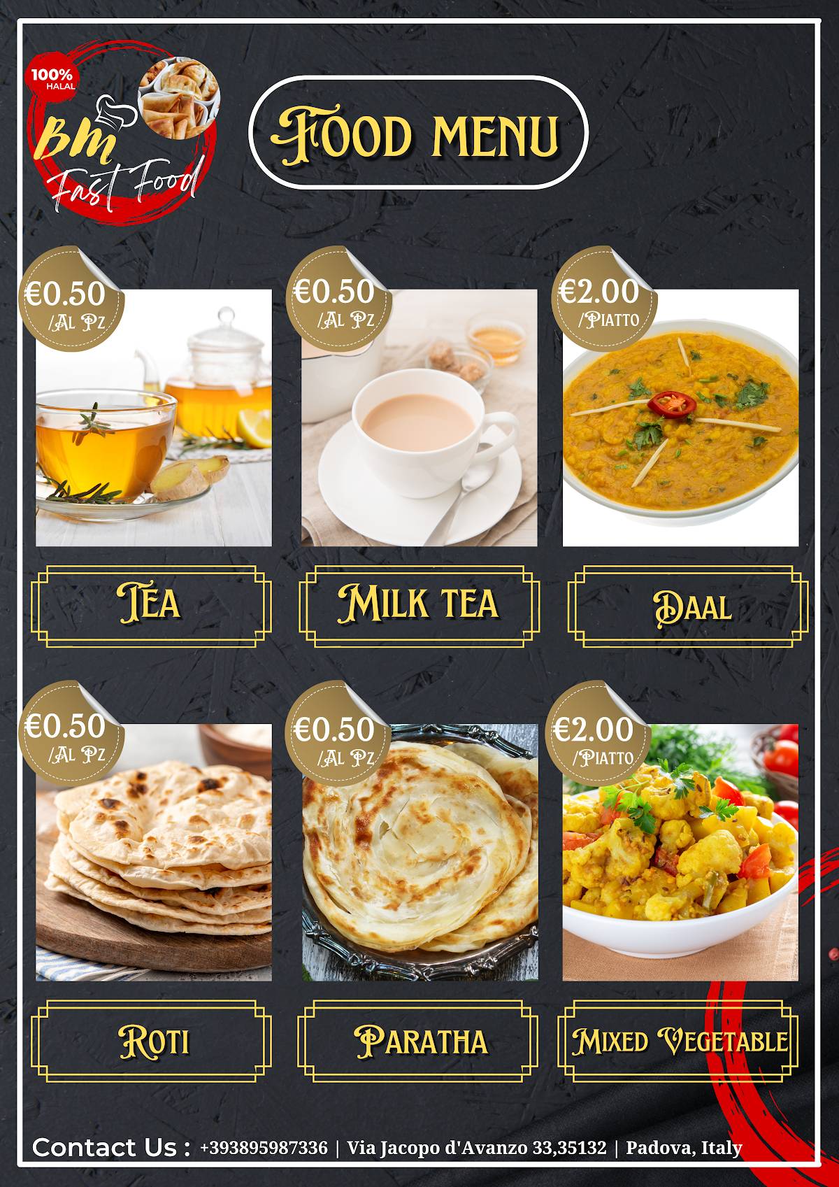 Menu at BM Fast Food, Padua