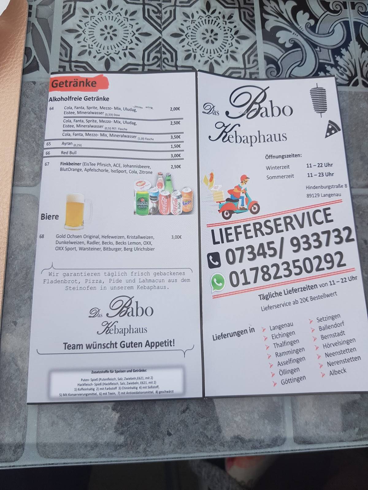 Speisekarte von Babo Kebaphaus restaurant, Langenau