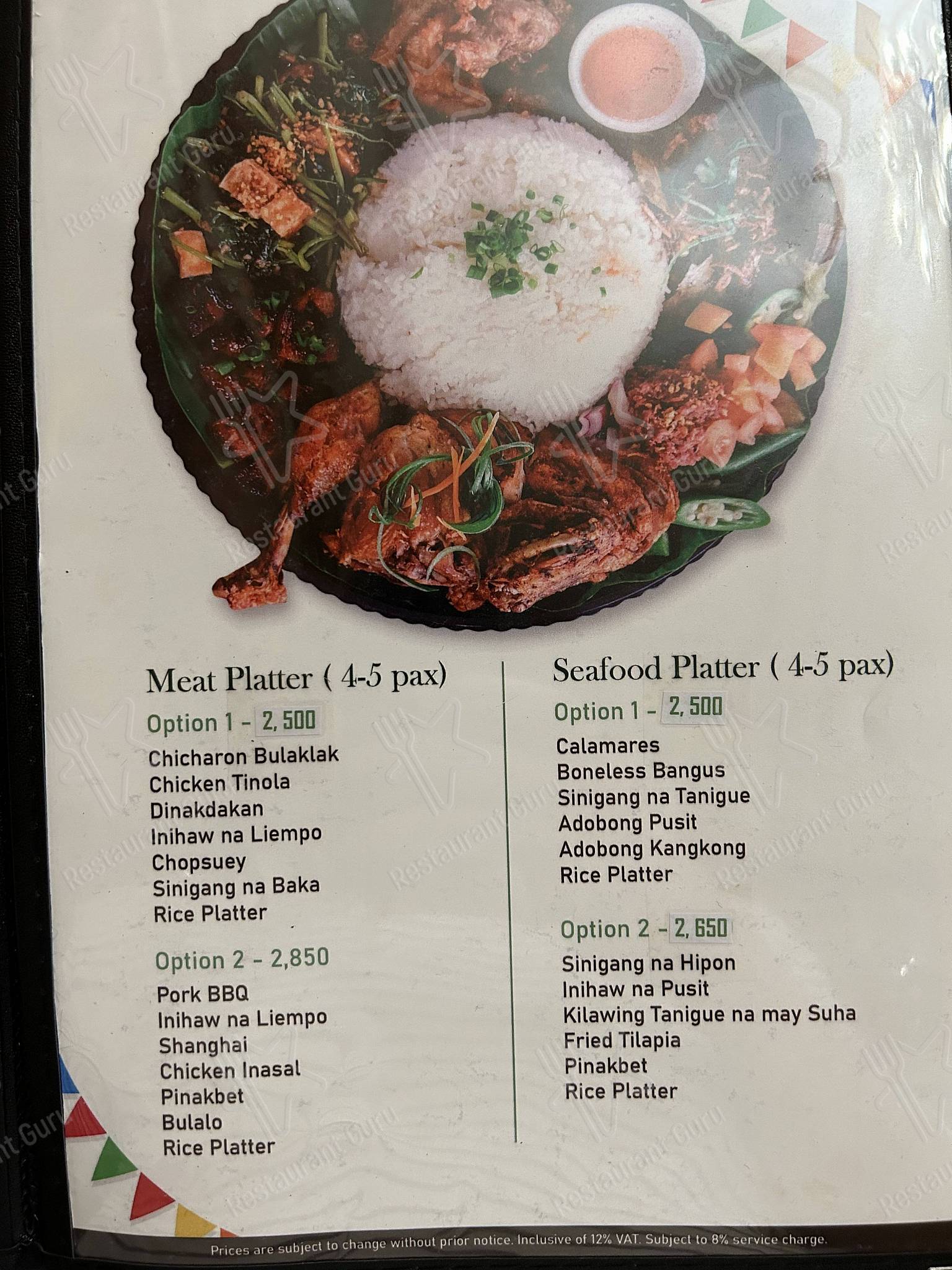 Menu at Balai Palmera, Silang