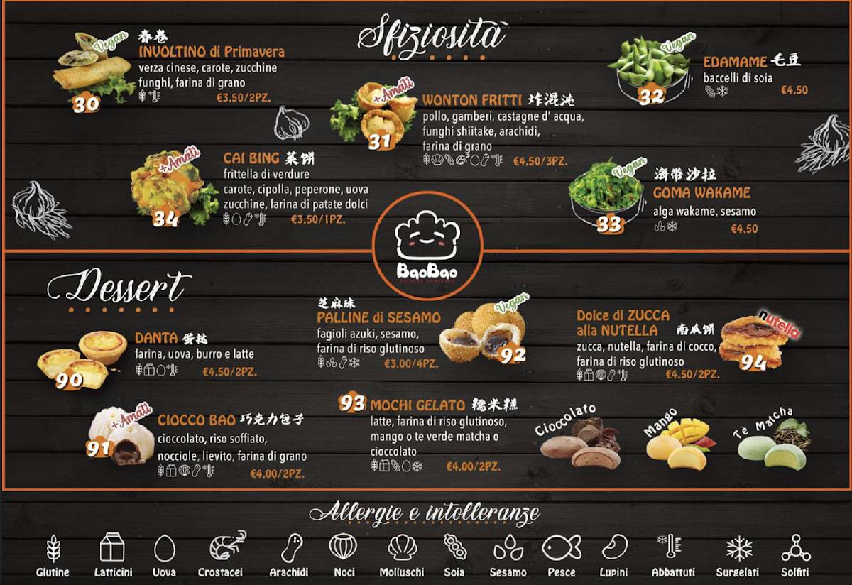 Menu at Bao Bao Piazza Venezia restaurant, Rome