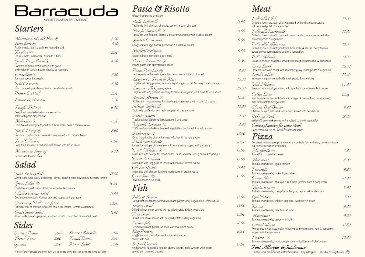 Menu at Barracuda Stanmore, Stanmore, The Buckingham House