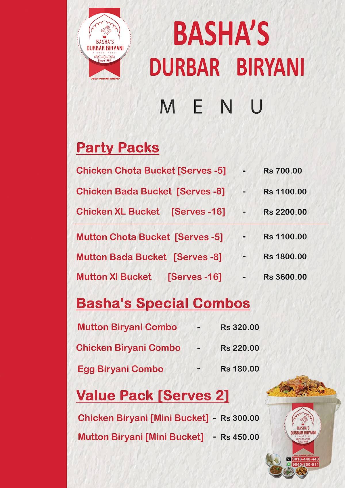 Menu at Bashas Durbar Biryani, Chennai, 1