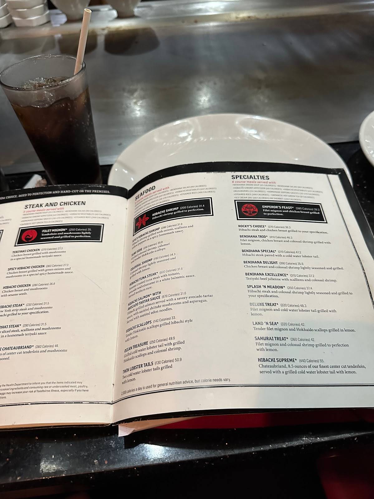 Menu at Benihana restaurant, Key West