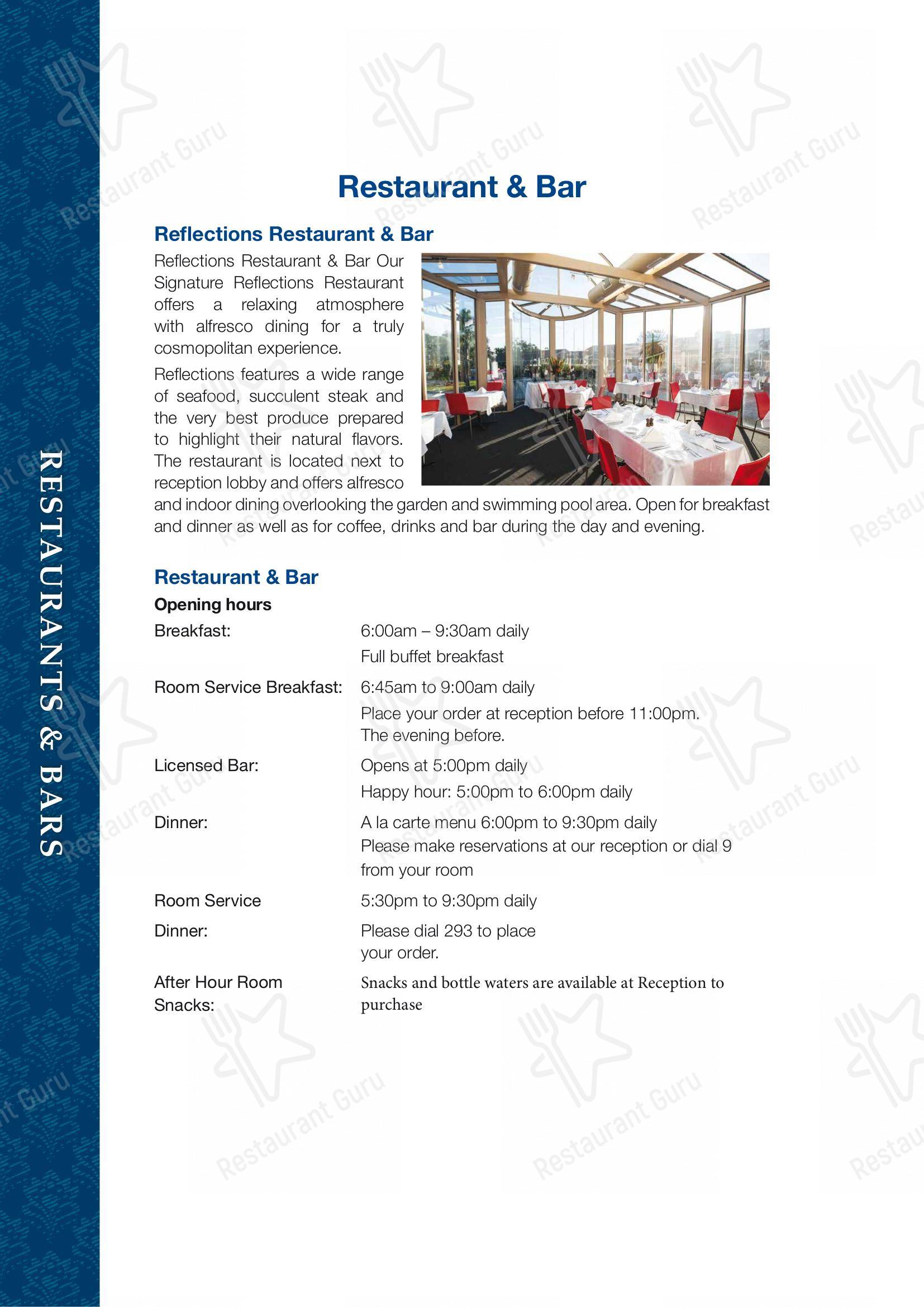 Menu at The Reflections restaurant, Attwood