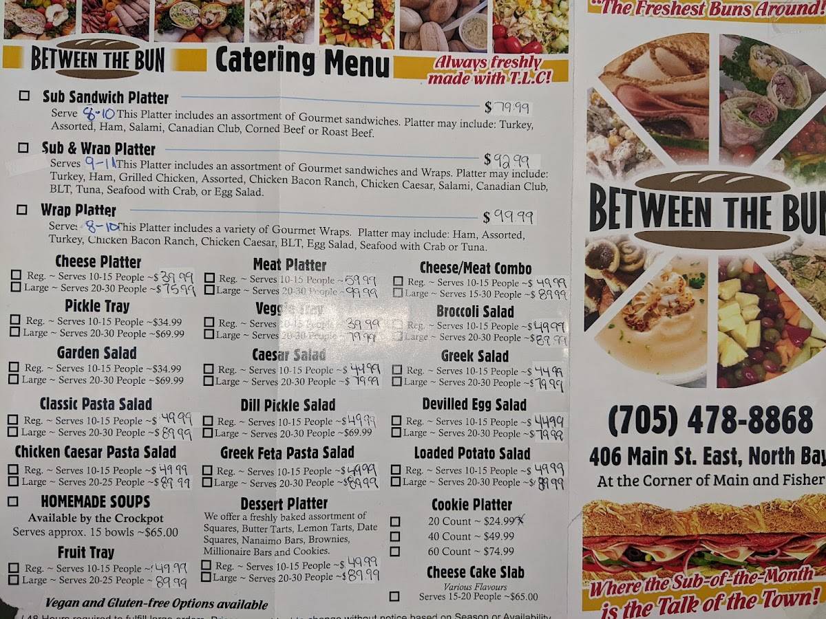 Menu at Between the Bun fast food, North Bay