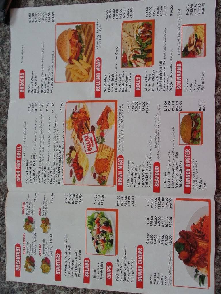 Menu at Billal Cuisine North Beach Branch restaurant, Durban