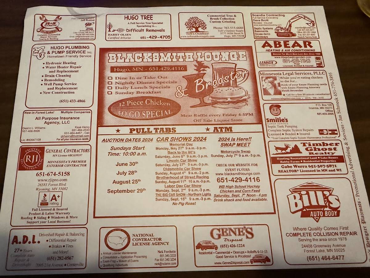 Menu at Blacksmith Lounge & Broaster restaurant, Hugo