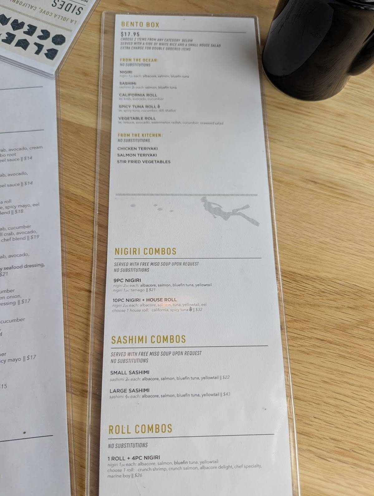 Carta del restaurante Blue Ocean / Harumama, San Diego, Prospect St