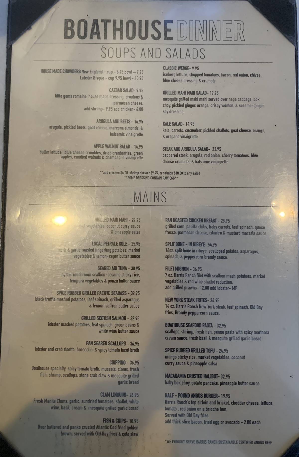 Menu at Boathouse at Hendry's Beach restaurant, Santa Barbara