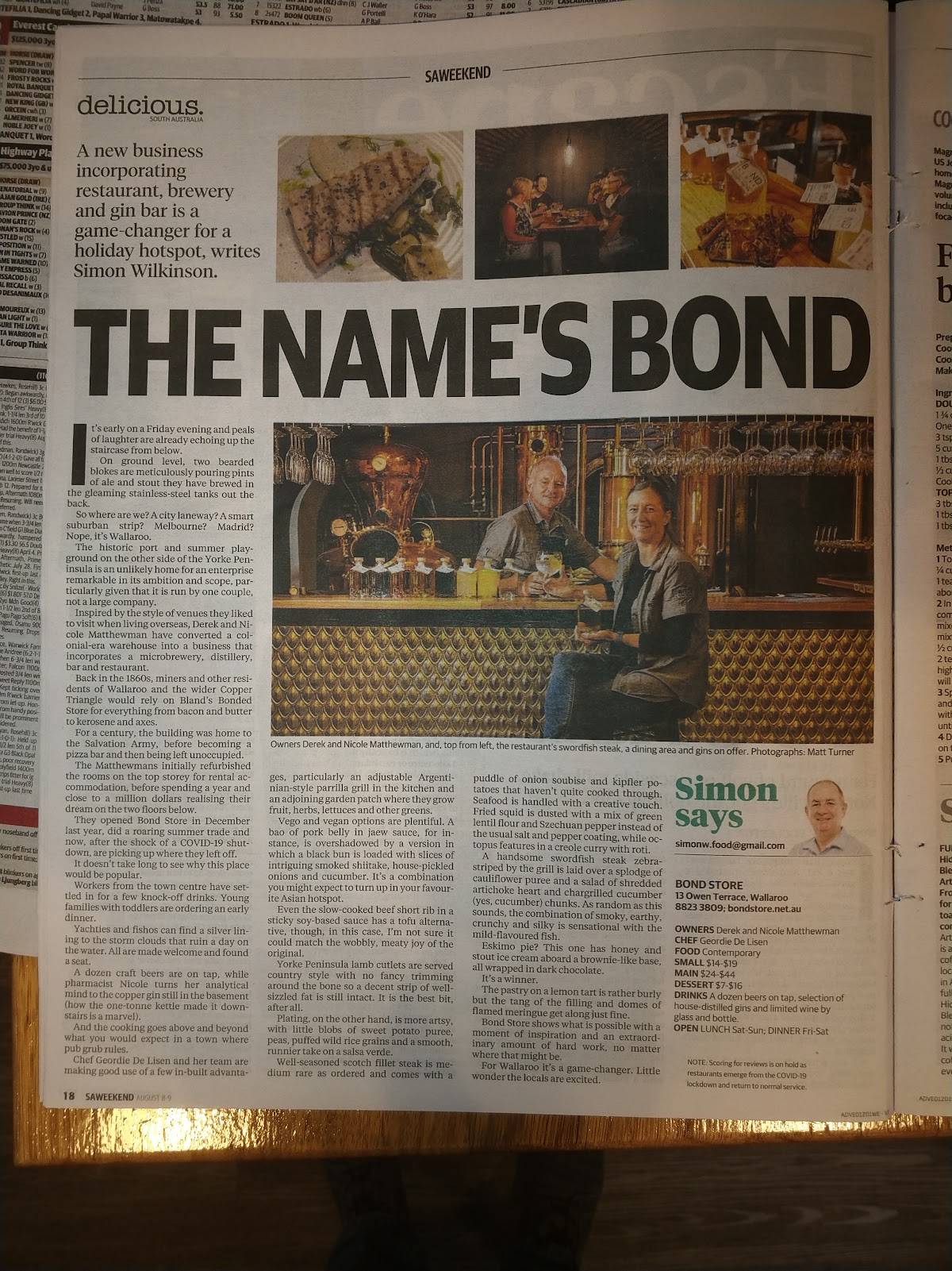 Menu at Bond Store Wallaroo restaurant, Wallaroo