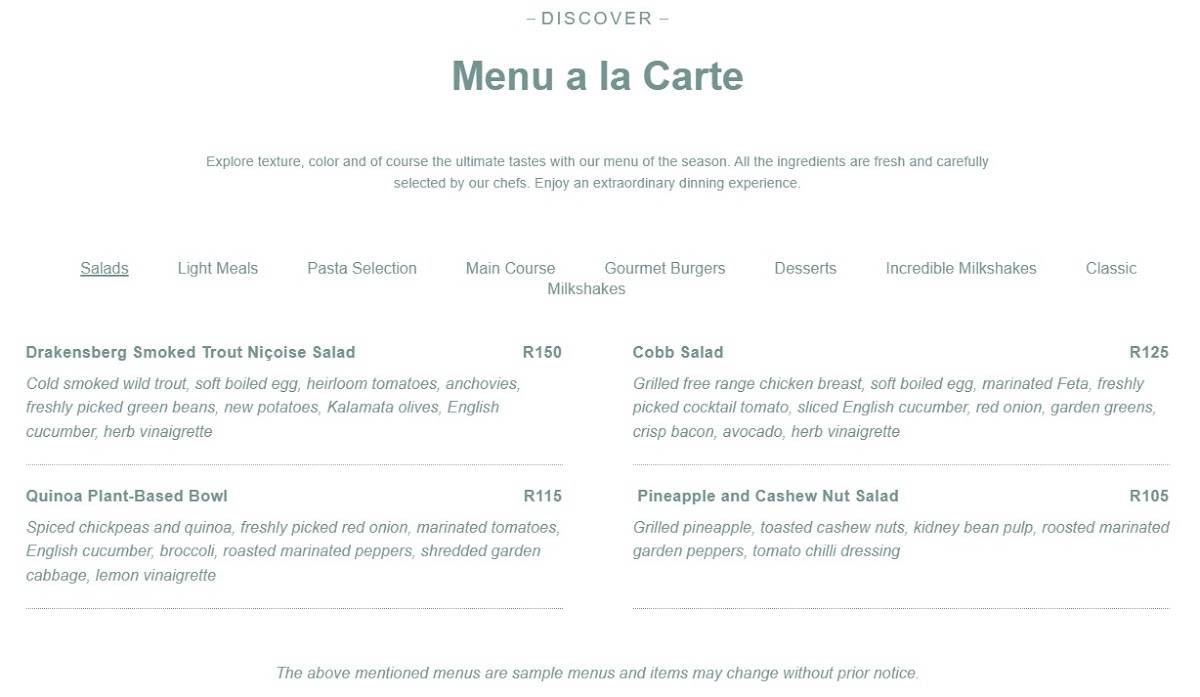 Menu at Brahman Hills Restaurants, South Africa