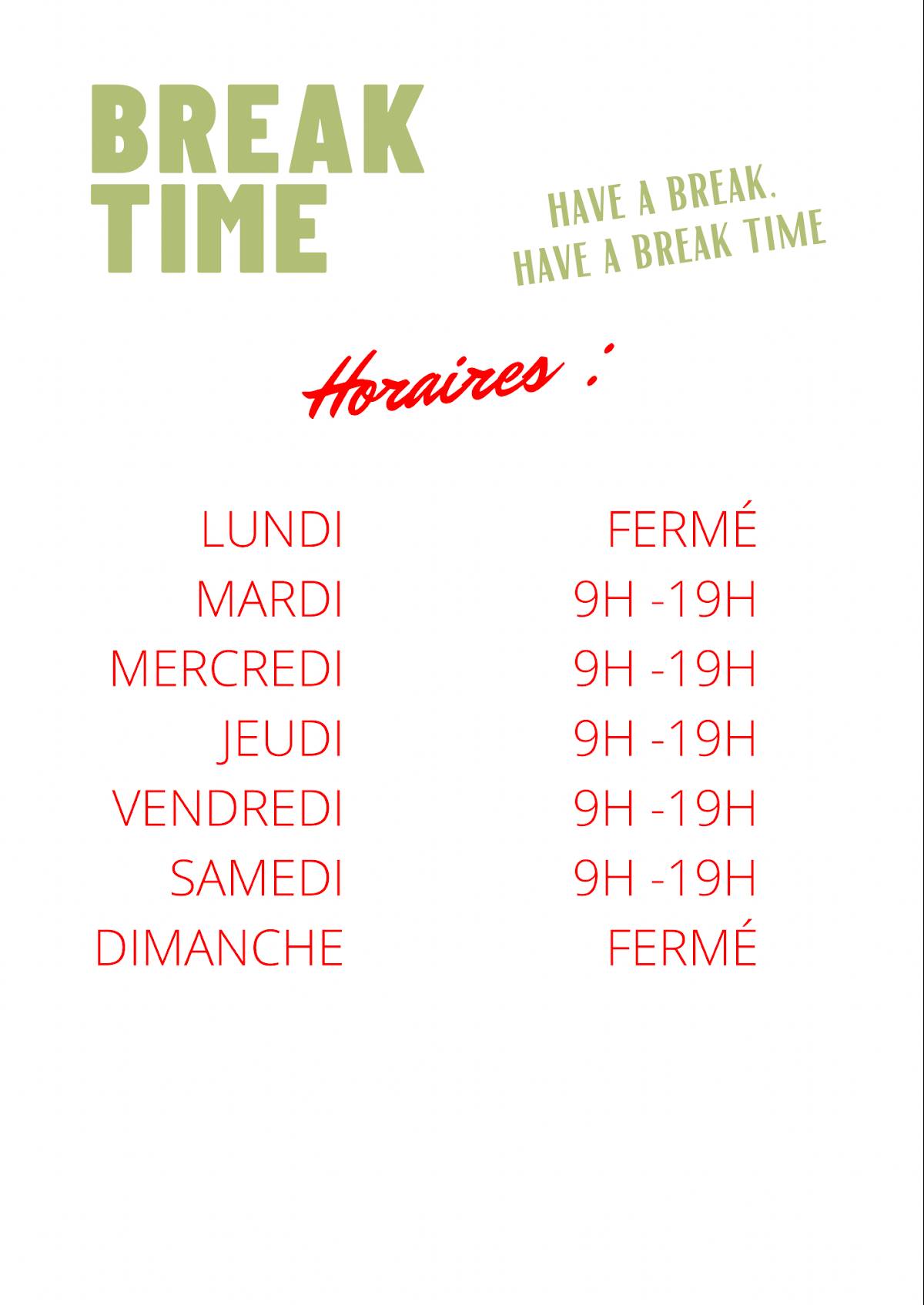 Menu au Break Time restaurant, Compiègne