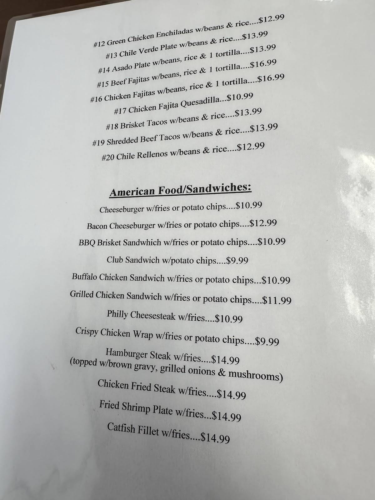 Menu at Broadway Café restaurant, Van Horn