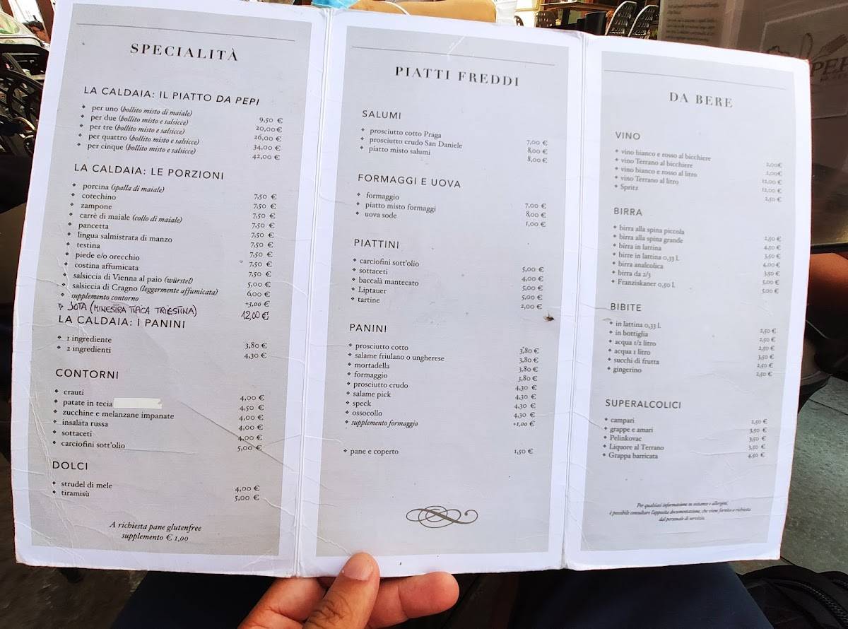 Speisekarte von Buffet da Pepi restaurant, Triest