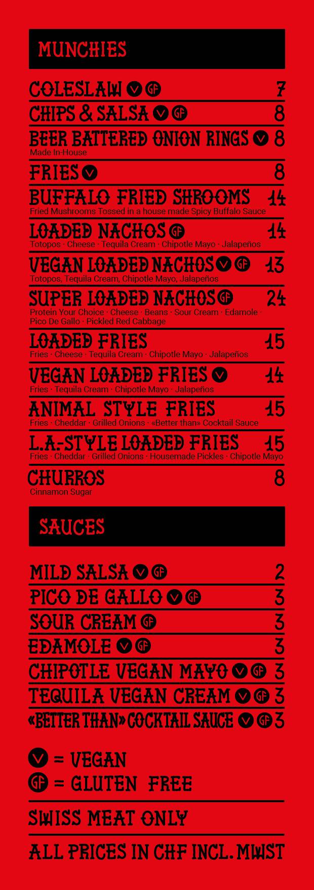 Speisekarte von Burrito Bandito, Bern