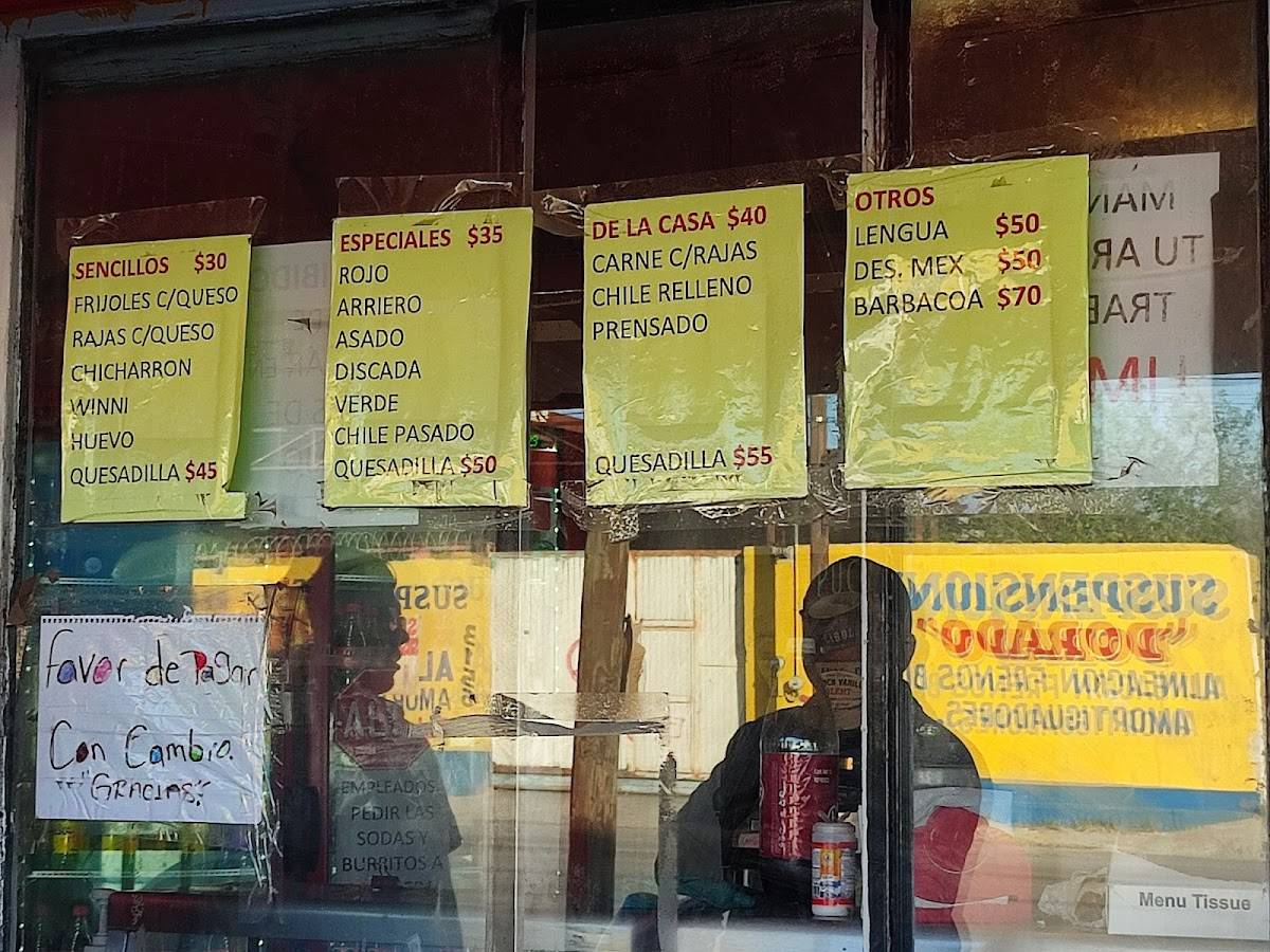 Menu at Burritos Villarreal restaurant, Ciudad Juarez