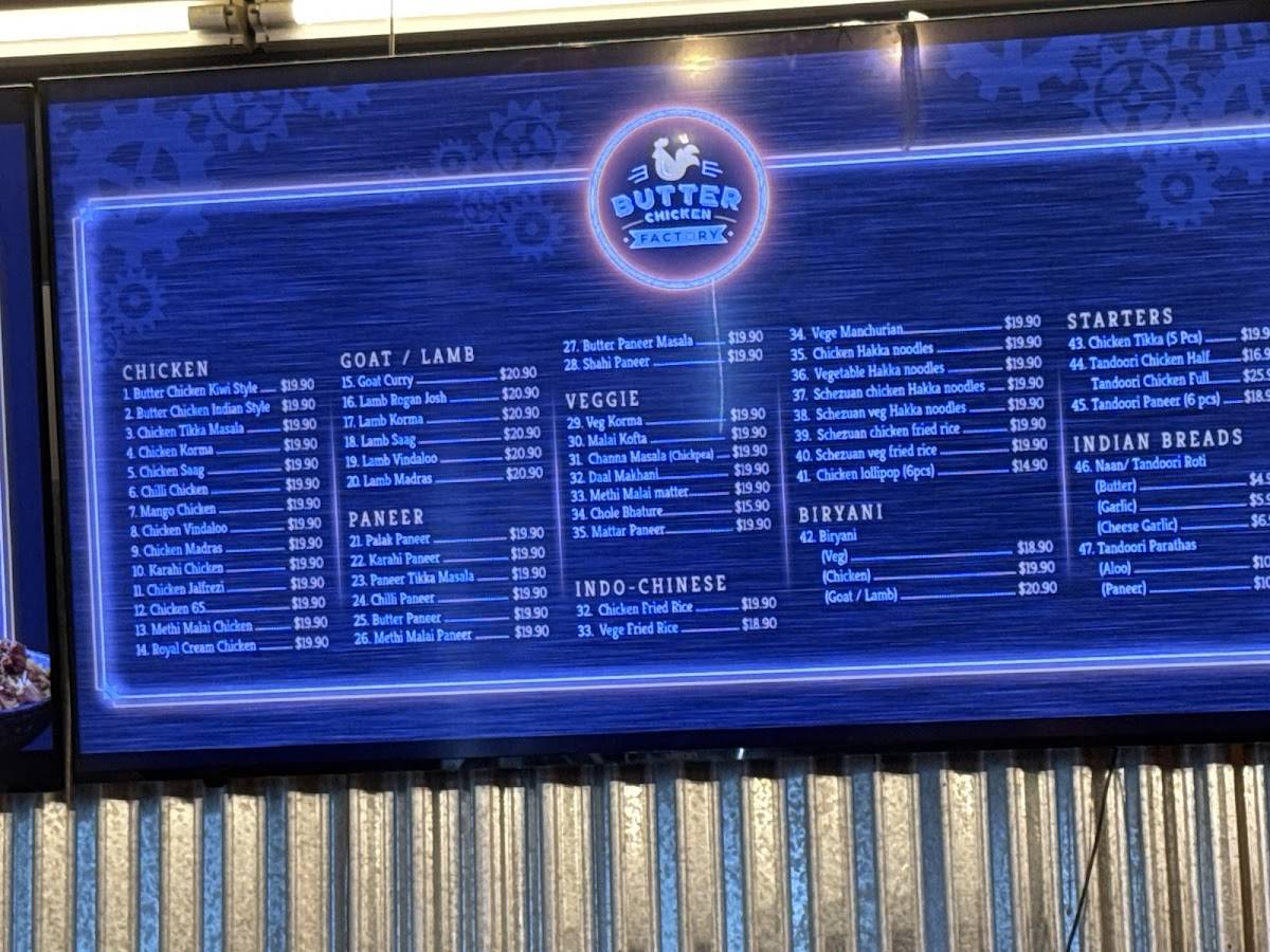 Menu at Butter Chicken Factory restaurant, Auckland