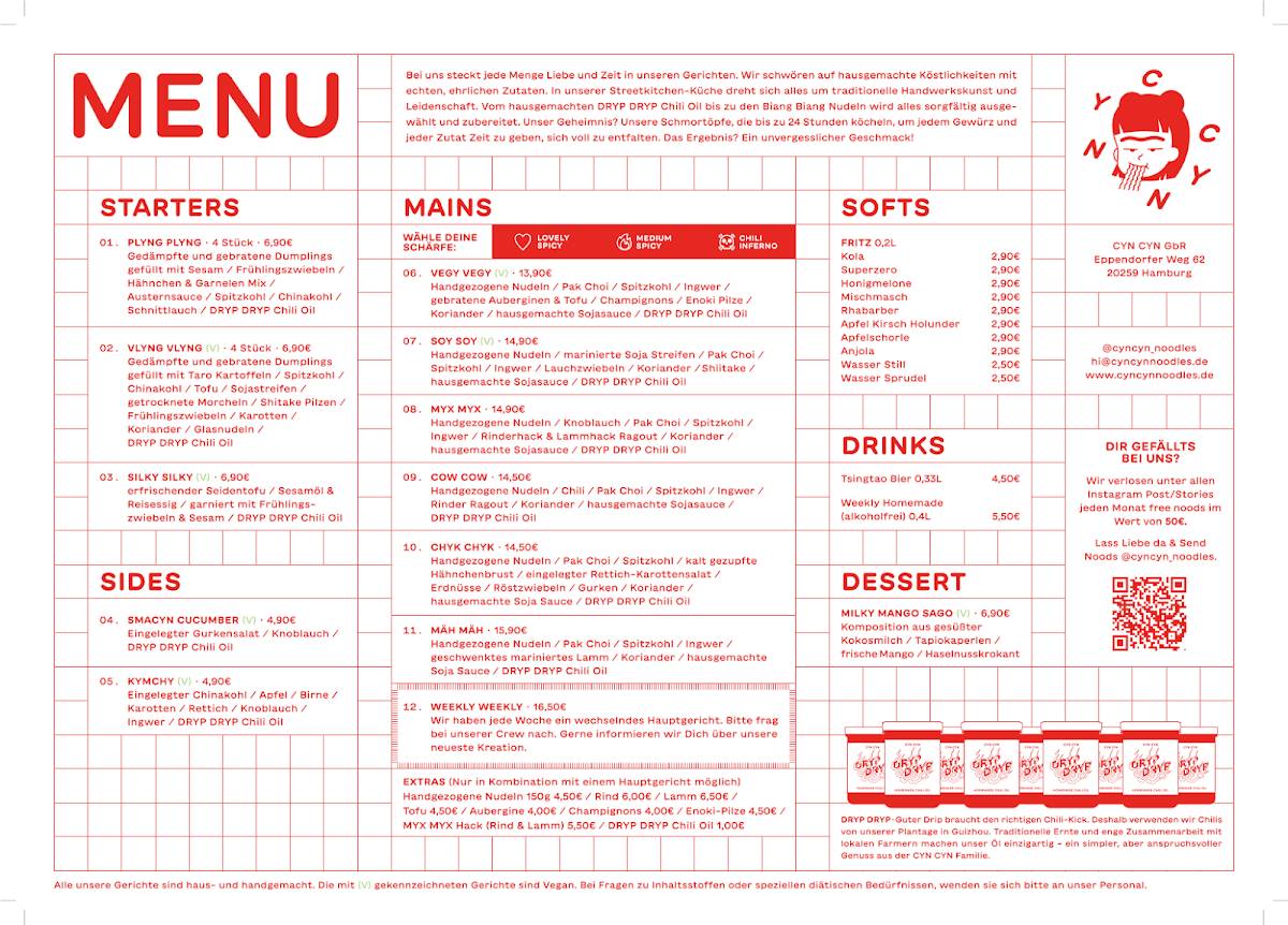 Speisekarte von CYN CYN Eimsbüttel restaurant, Hamburg