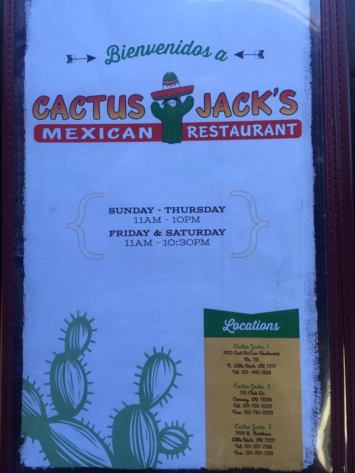 Menu at Cactus Jack's Mexican Restaurant, Conway