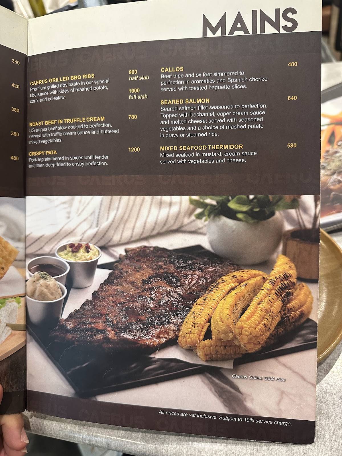 Menu at Caerus Specialty Coffee + Bistro Podium restaurant, Mandaluyong