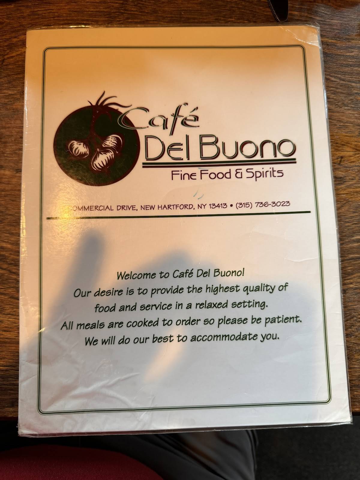 Menu at Cafe Del Buono, New Hartford