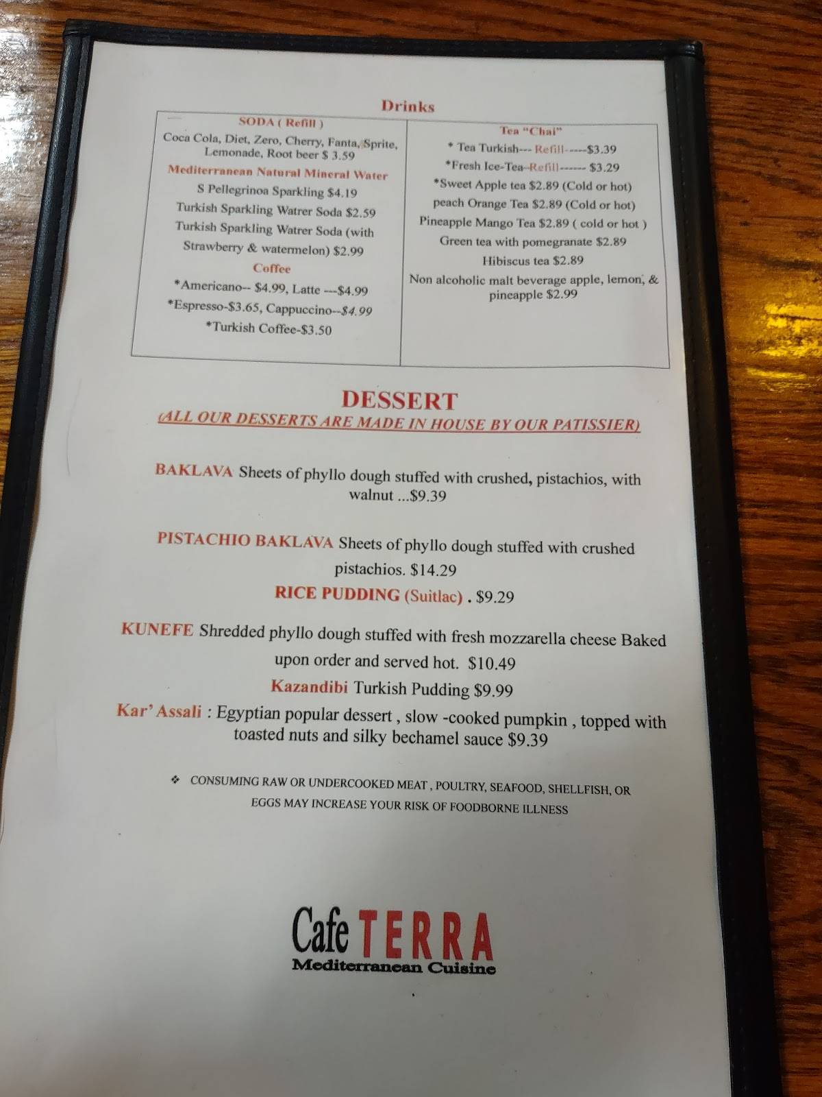 Menu at Cafe Terra Mediterranean Cuisine, Dayton